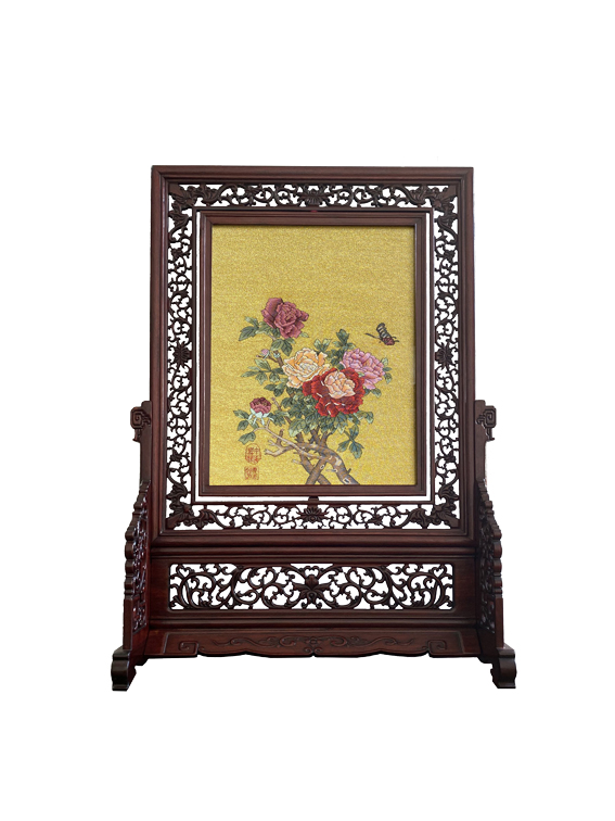 缂丝台屏 金地牡丹 - 199e.art