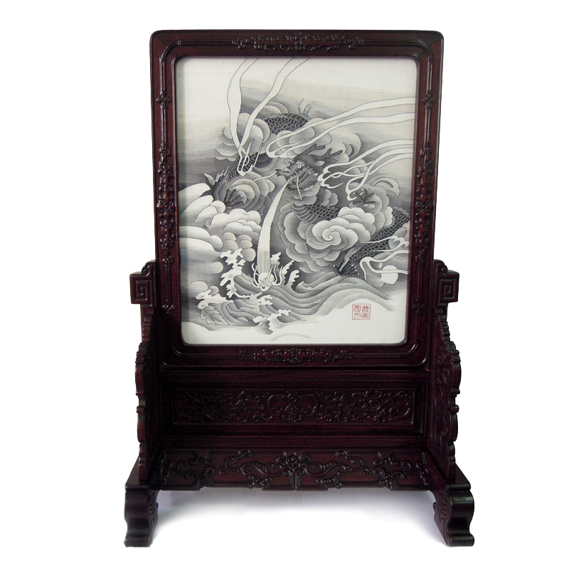 缂丝台屏 乌龙戏水 - 199e.art